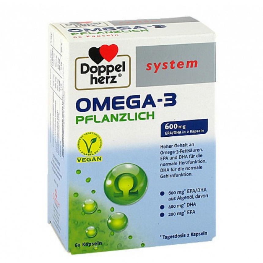 Doppelherz System Omega-3 di origine vegetale + vitamina D + B12 vegan ...